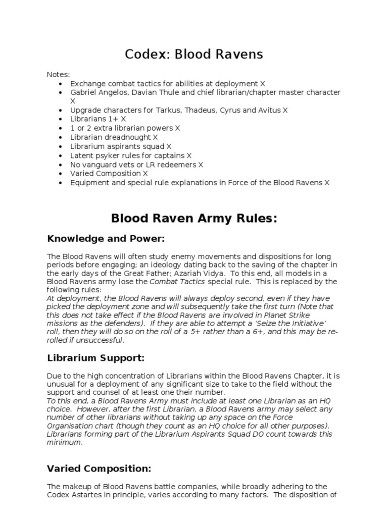 Blood Raven Codex V1.1 | PDF | Military Science | Leisure