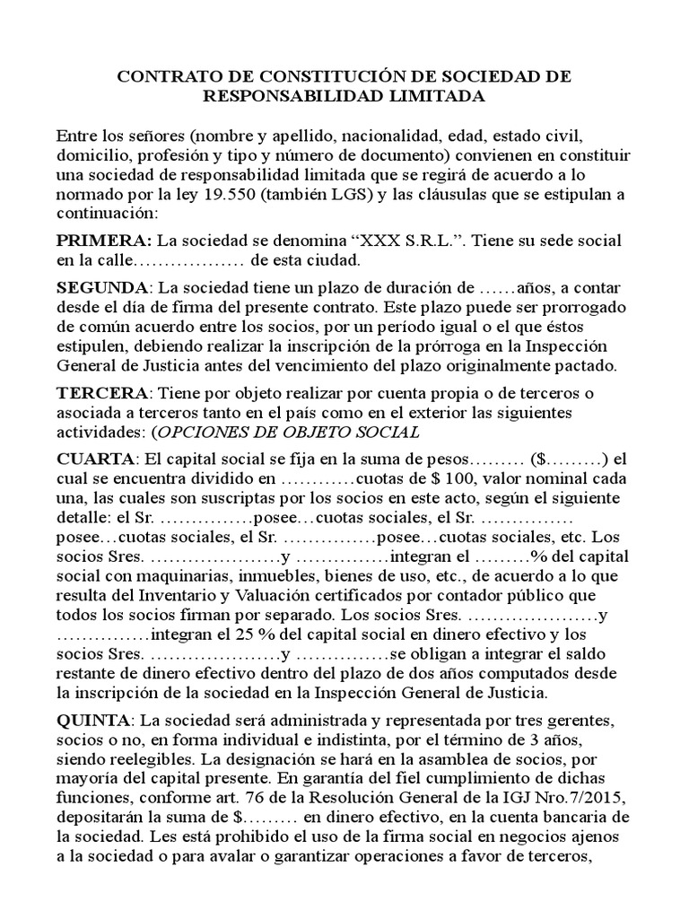 Contrato de Sociedad de Responsabilidad Limitada | PDF | Bancos | Dinero