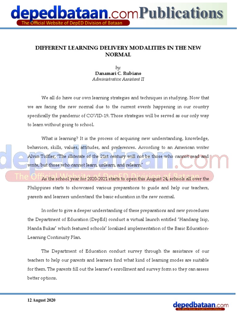 Publications: Different Learning Delivery Modalities in The New Normal ...