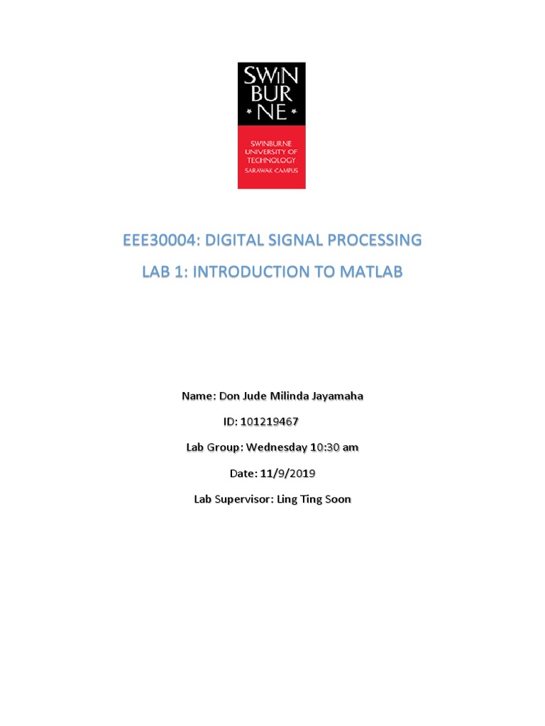 Eee30004: Digital Signal Processing Lab 1: Introduction To Matlab | PDF | Array Data Structure ...