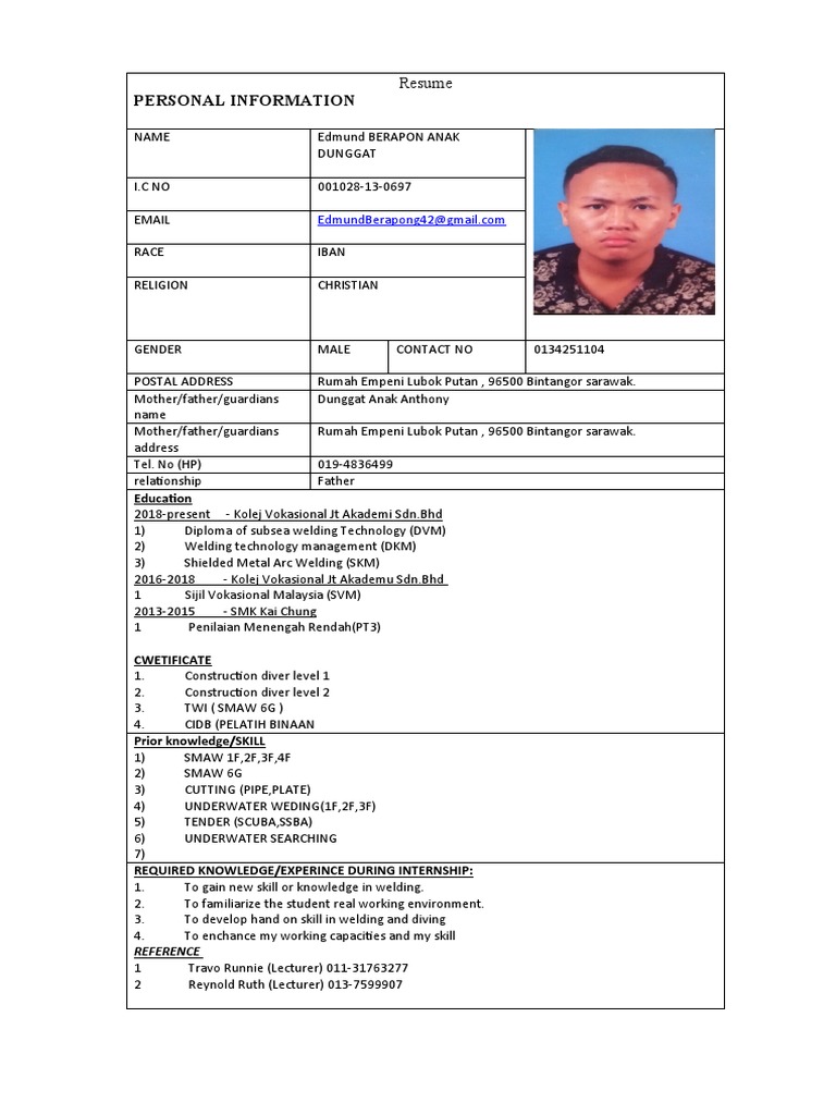 Edmund Berapon Anak's Resume | PDF