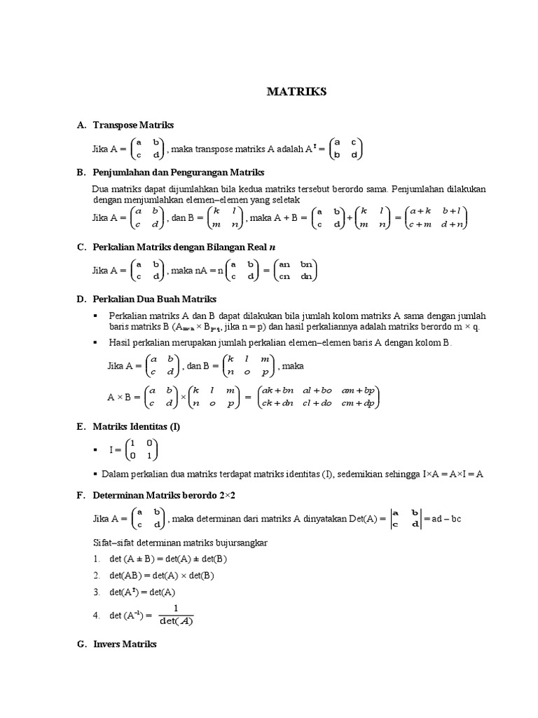 Operasi Matriks: Transpose, Penjumlahan, Perkalian, dan Invers | PDF