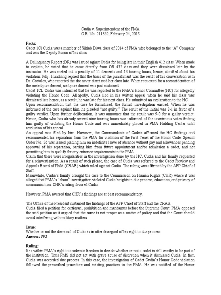 Cudia v. Superintendent of The PMA | PDF | Academic Freedom | Virtue
