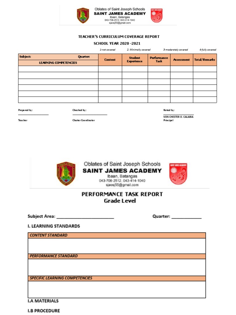 Curriculum Coverage Report Template | PDF