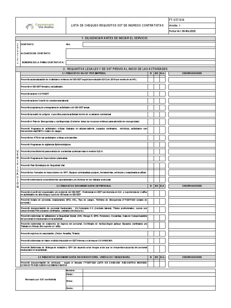 FT-SST-019 Requisitos SST Ingreso Contratista - CVA v1 | PDF | Business