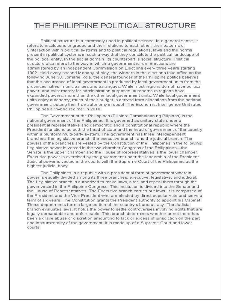 The Philippine Political Structure | PDF | Presidents Of The United ...