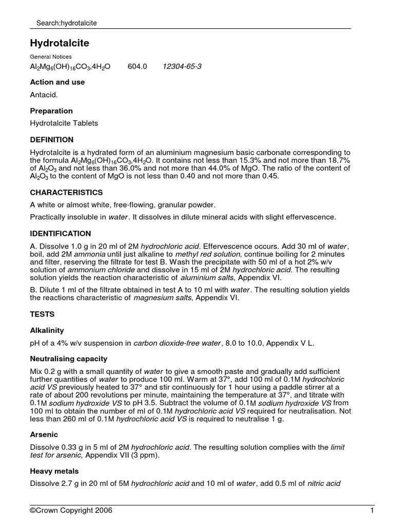 Hydrotalcite: Action and Use | PDF | Sodium | Ammonium