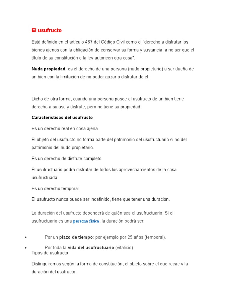 Usufructo: Definición y Tipos Jurídicos | PDF | Propiedad | Urbano