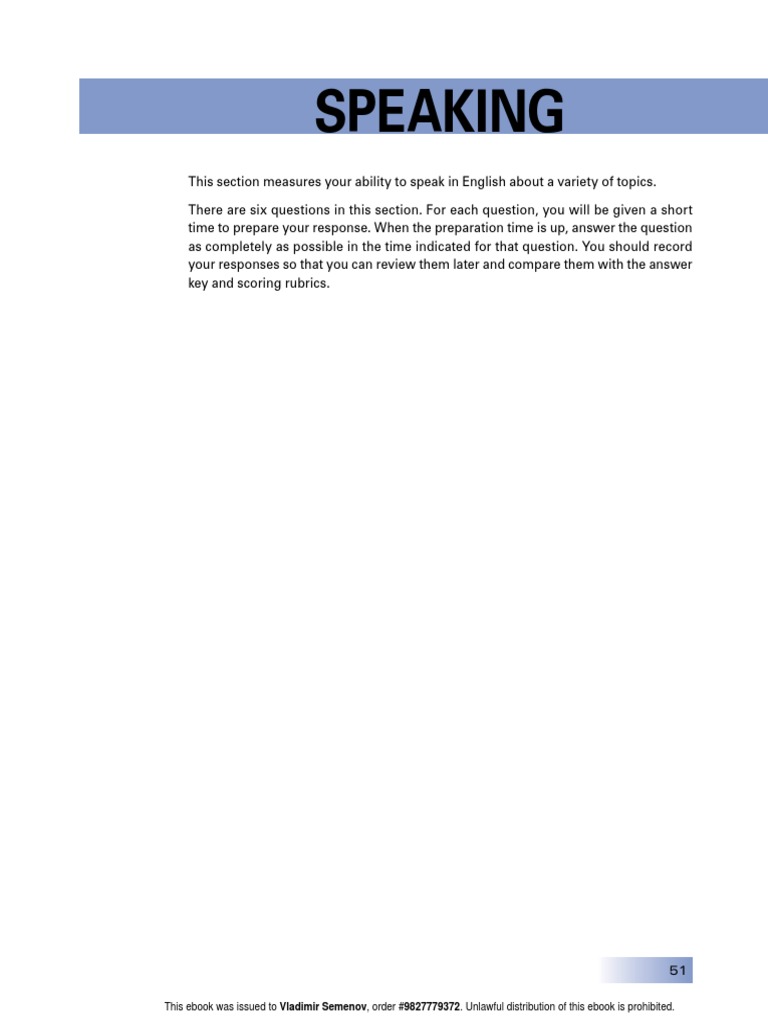 TOEFL iBT - Speaking Sample | PDF | Test Of English As A Foreign ...