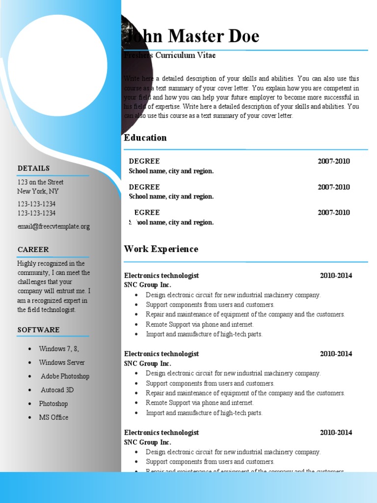 John Master Doe: Education | PDF | Electronics | Software