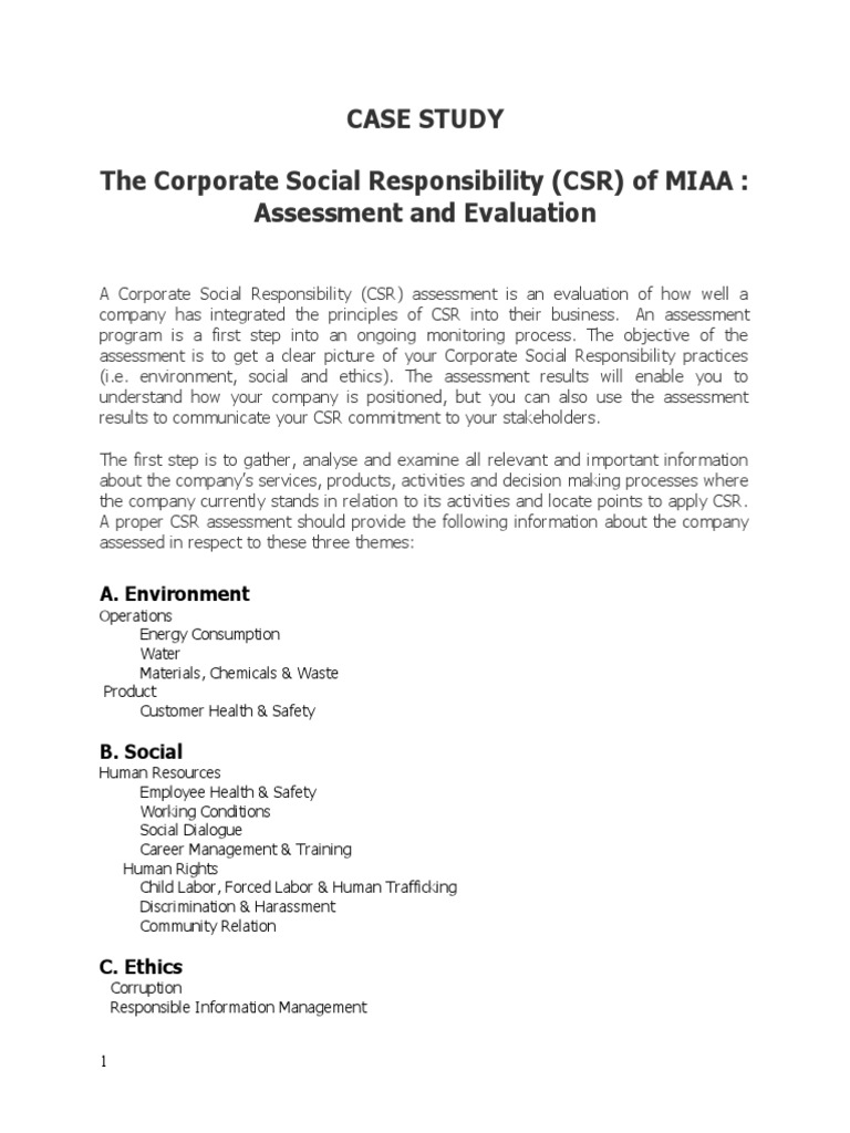 MIAA CSR Assessment Overview | PDF | Corporate Social Responsibility ...
