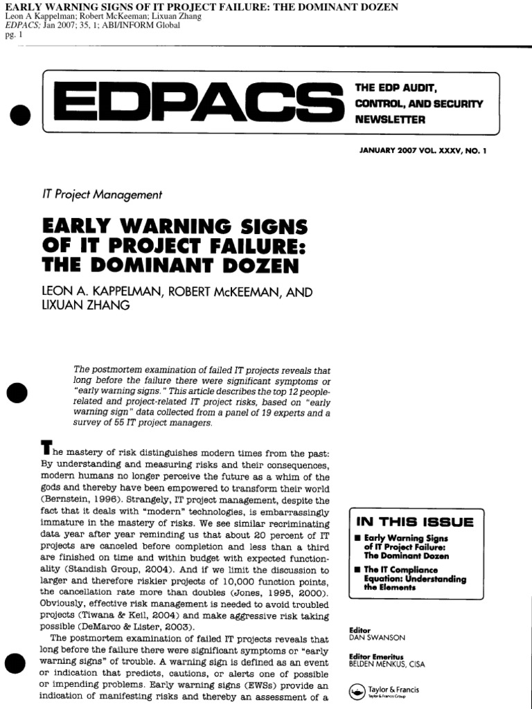 IT Project Failure Warning Signs | PDF