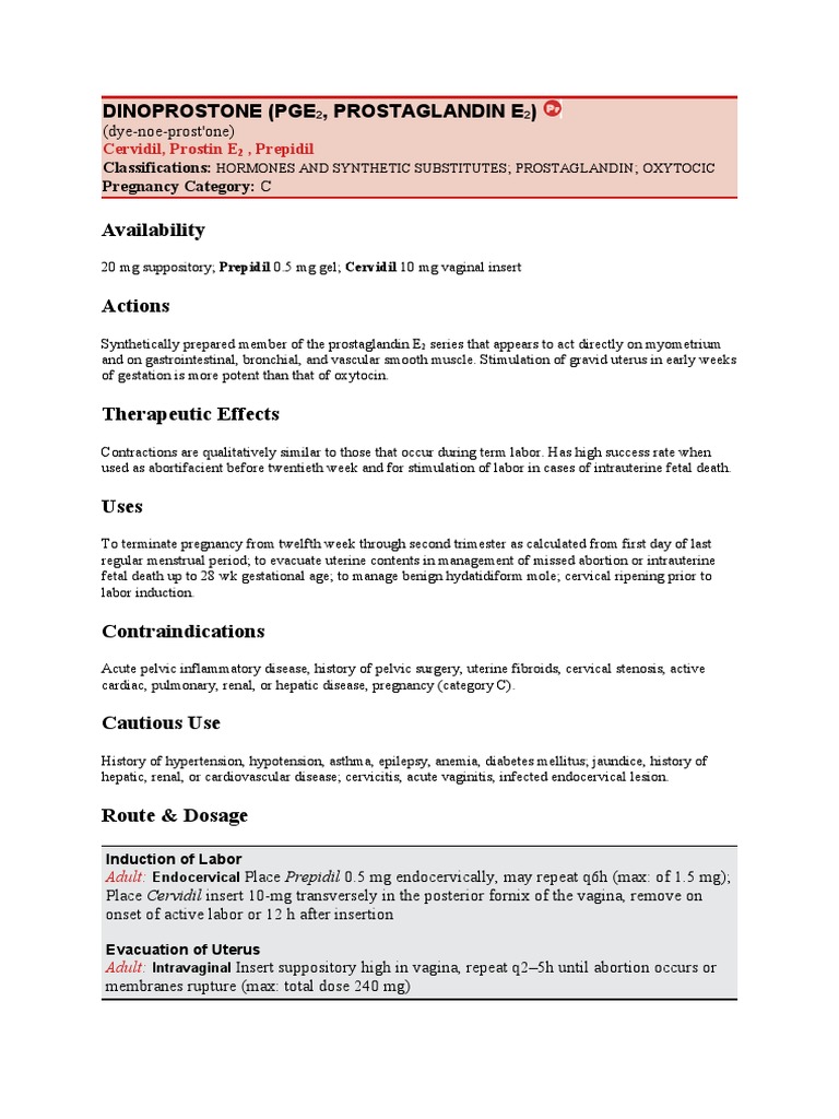 Availability: Dinoprostone (Pge, Prostaglandin E) | PDF | Pregnancy ...