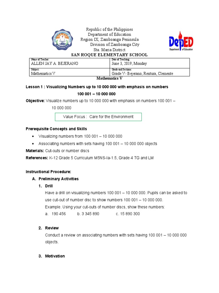 Math Week 1 Final | PDF | Curriculum | Teachers