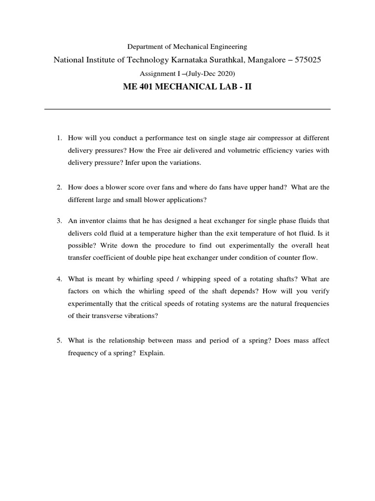 ME 401 - Mechanical Lab - II - Assignment 1 | PDF | Science & Mathematics | Computers