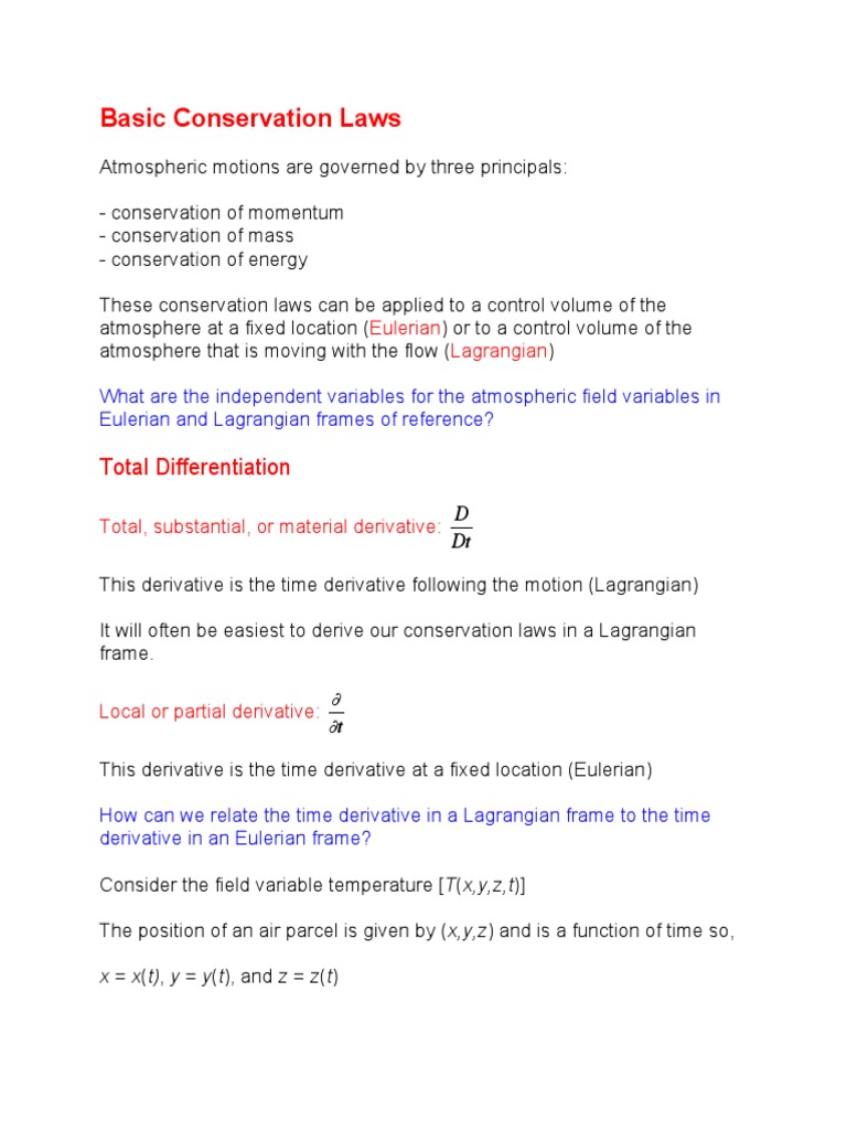 Basic Conservation Laws: Total Differentiation | PDF | Fluid Dynamics ...