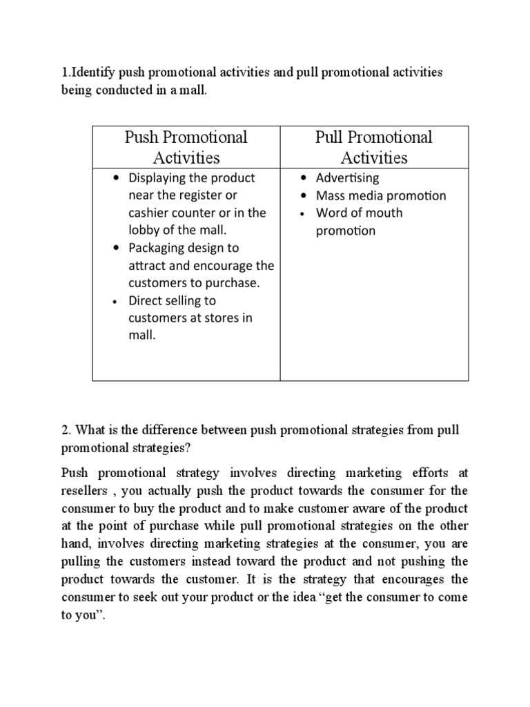 Push Promotional Activities Pull Promotional Activities | PDF