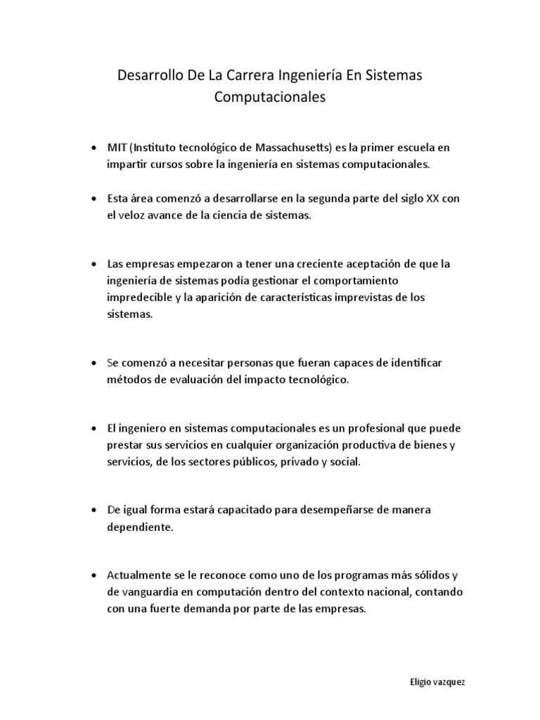Desarrollo de La Carrera Ingeniería en Sistemas Computacionales | PDF | Computadoras