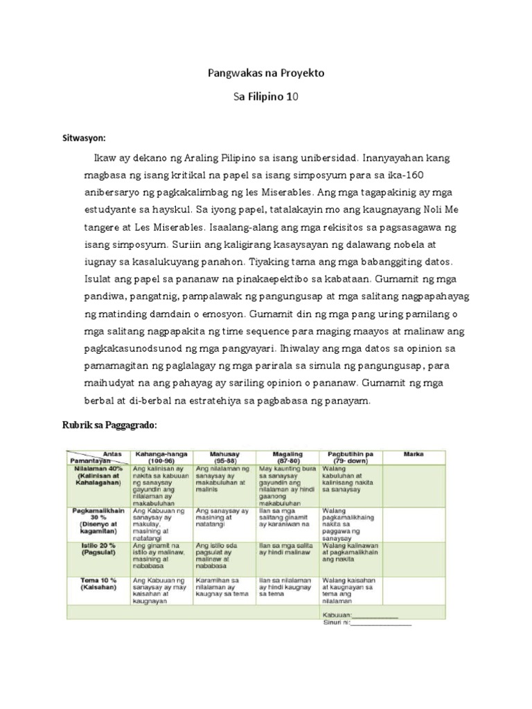 Pangwakas Na Proyekto Filipino Q1 | PDF