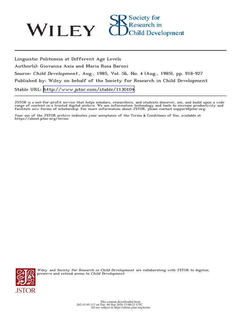 Linguistic Politeness at Different Age Levels | PDF | Experiment ...