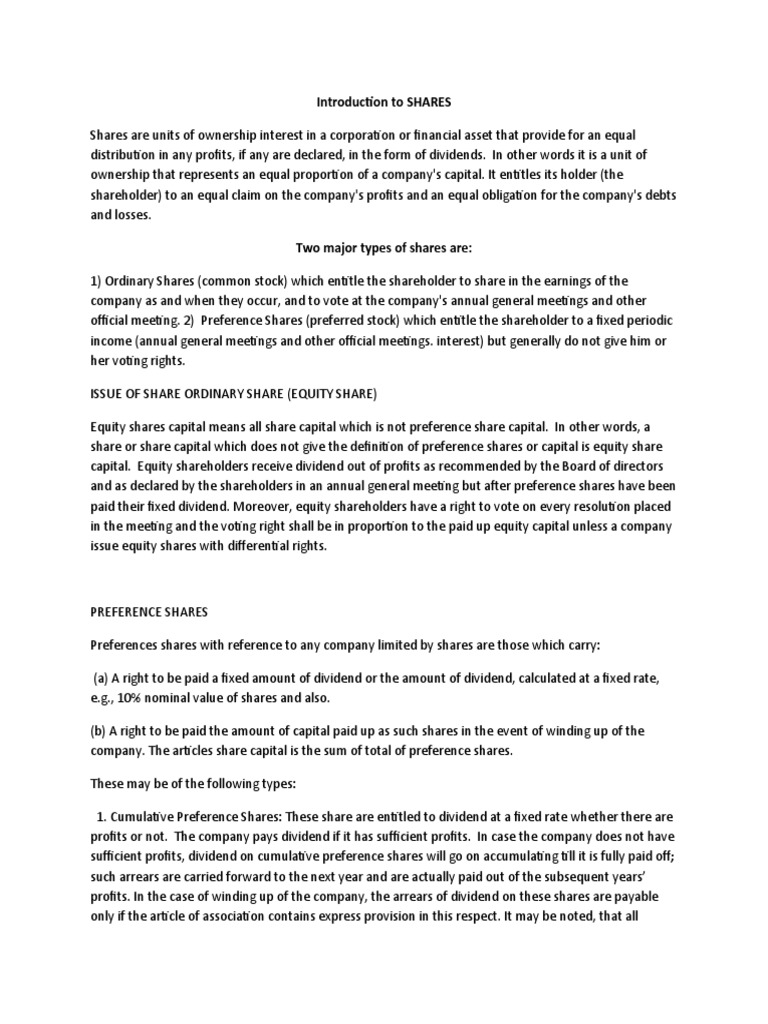 Introduction To SHARES | PDF | Preferred Stock | Stocks