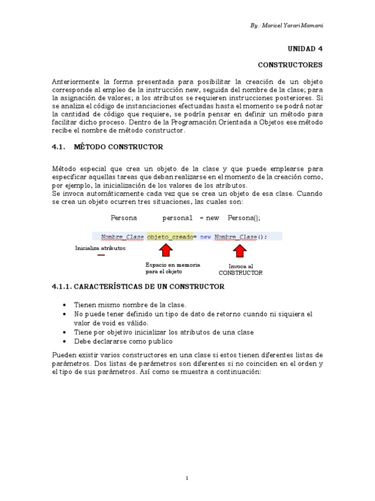 U4 de Clase | PDF | Objeto (informática) | Constructor (Programación Orientada a Objetos)