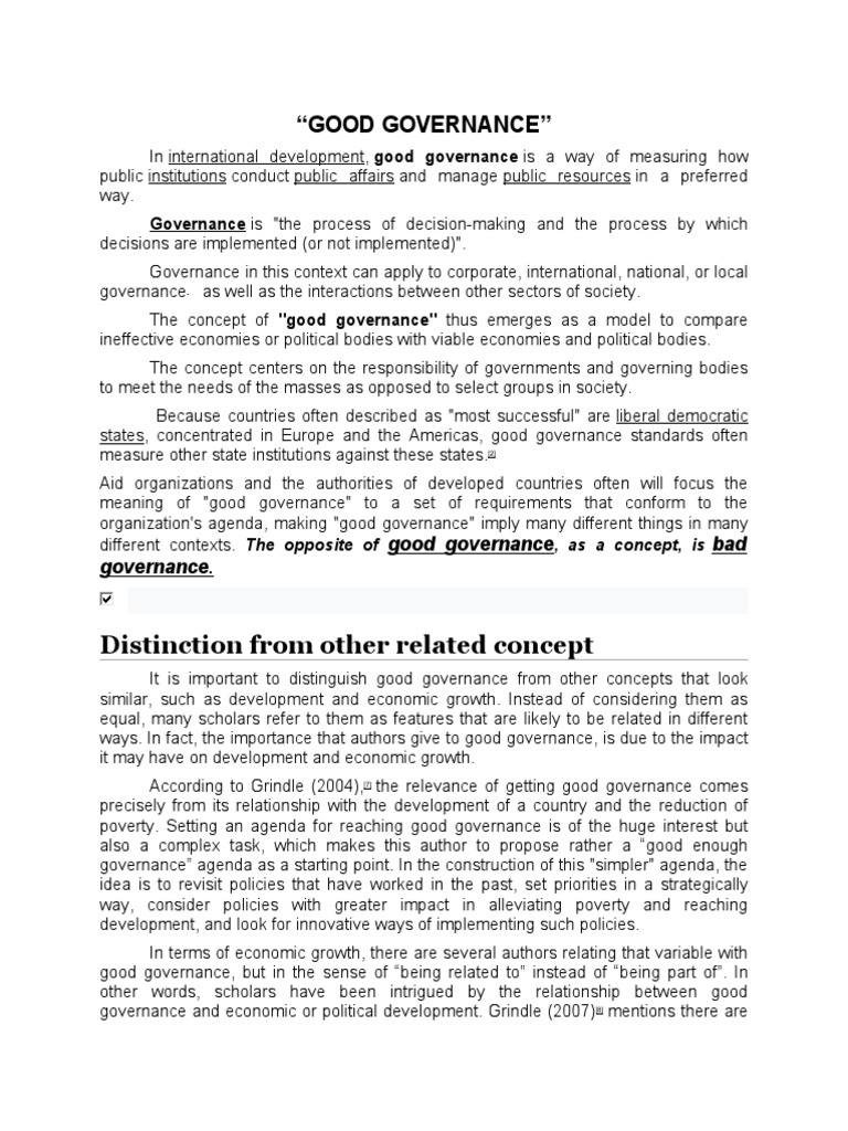 "Good Governance": Distinction From Other Related Concept | PDF | Good ...