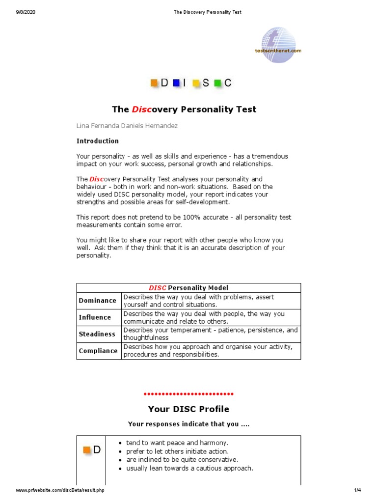The Discovery Personality Test PDF | PDF | Résumé | Friendship
