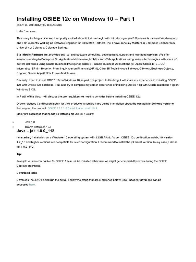 Installing OBIEE 12c On Windows | PDF | Databases | Java (Programming ...