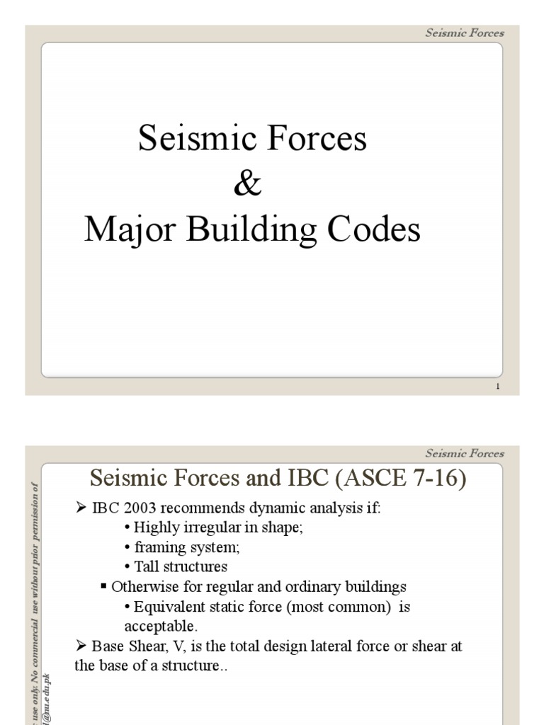 Lecture 11 Seismic Forces, ASCE Code PDF | PDF | Concrete | Mechanics