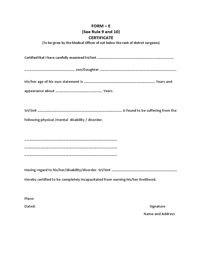 E Medical Certificate Form E | PDF