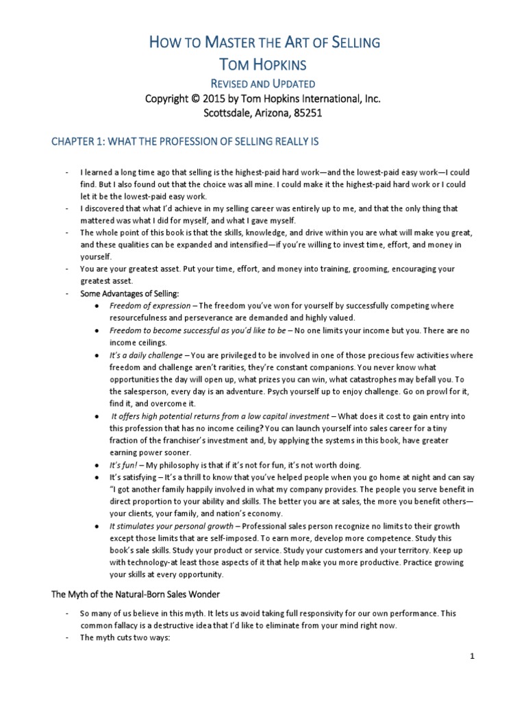 Hopkins, Tom - How To Master The Art of Selling NEW PDF | PDF ...