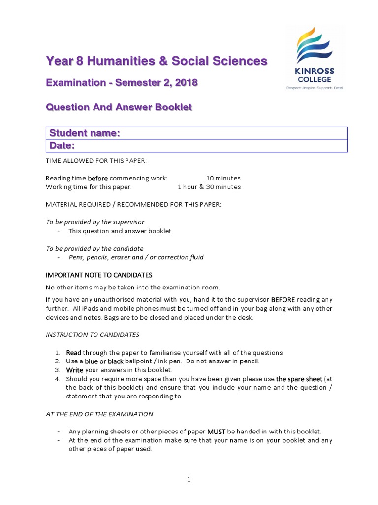 Yr. 8 HASS Exam 2019 Semester 2 | PDF | Test (Assessment) | Crusades