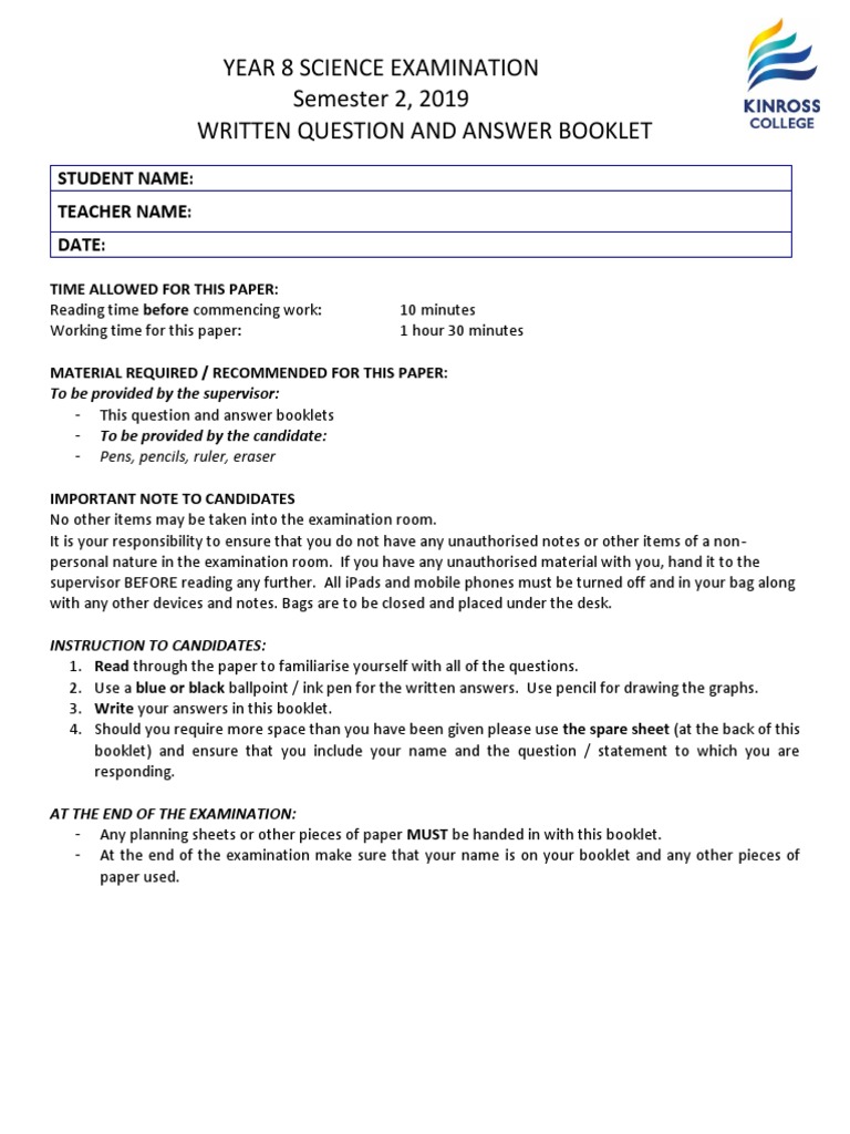 Year 8 Science Exam 2019 | PDF | Weathering | Rock (Geology)