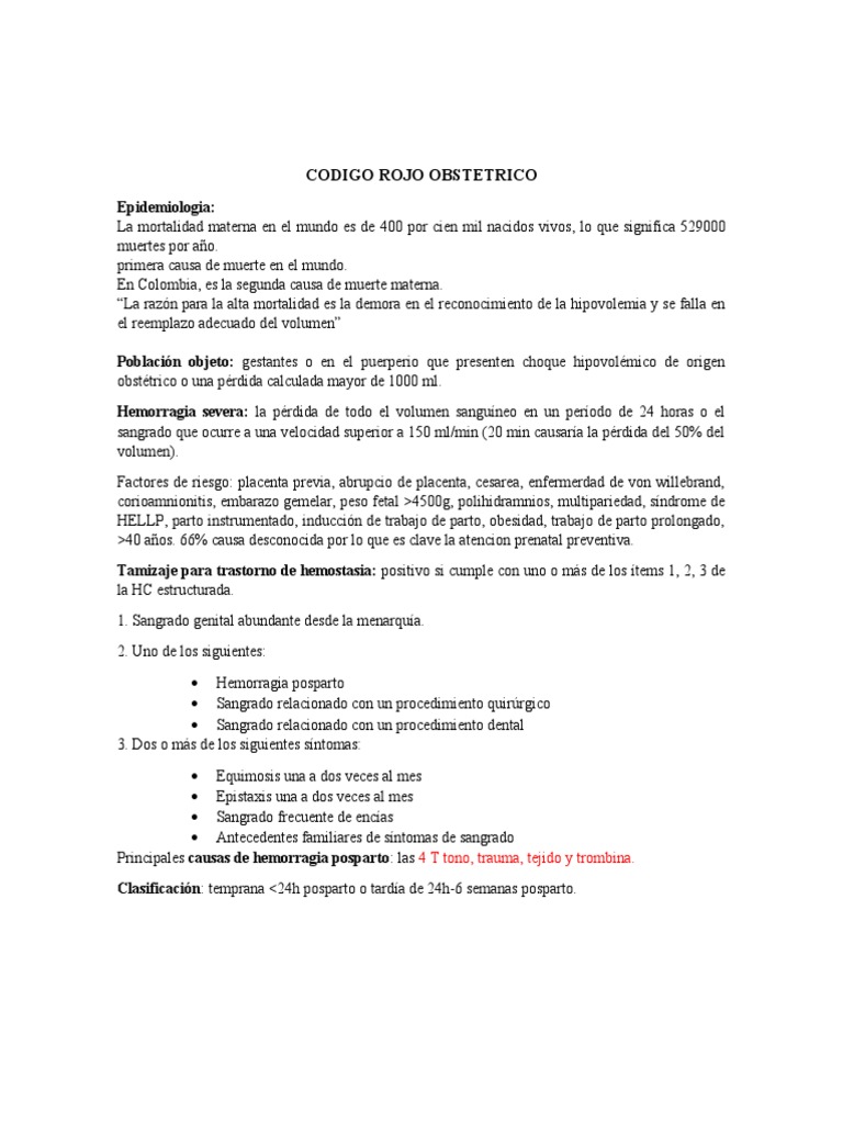 Codigo Rojo Obstetrico | PDF | Periodo posparto | Muerte materna