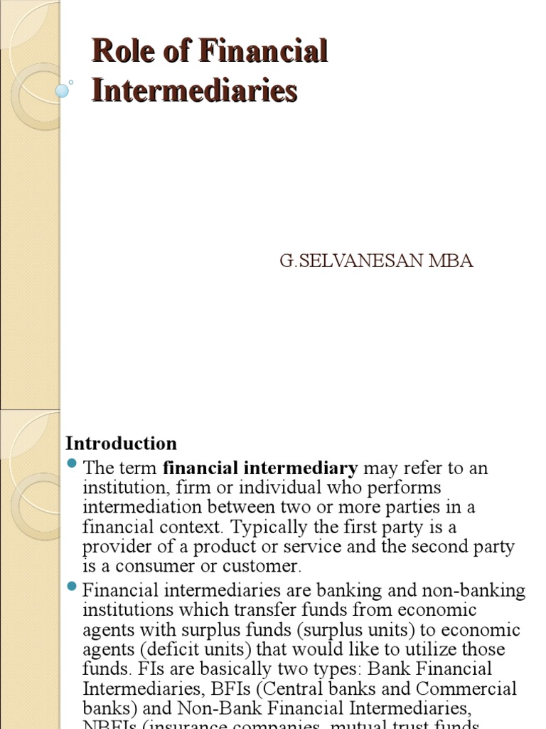 Role of Financial Intermediaries