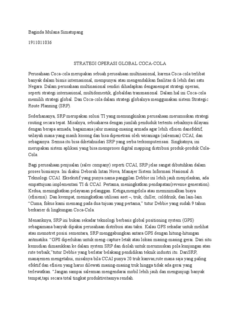 Strategi Operasi Global COCACOLA | PDF