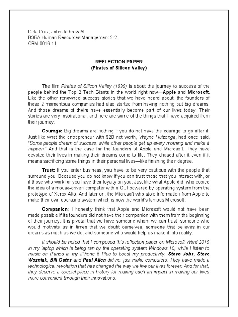 Reflection - Pirates of Silicon Valley | PDF | Apple Inc. | Software