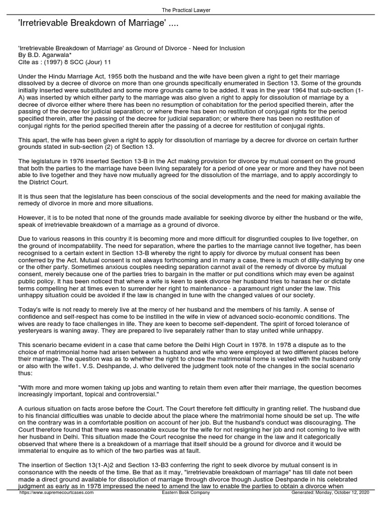 'Irretrievable Breakdown of Marriage' .... : Eastern Book Company ...