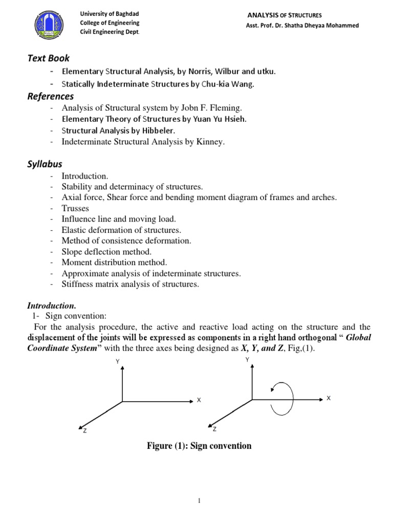 Structural Analysis Course Guide | PDF | Structural Analysis | Bending