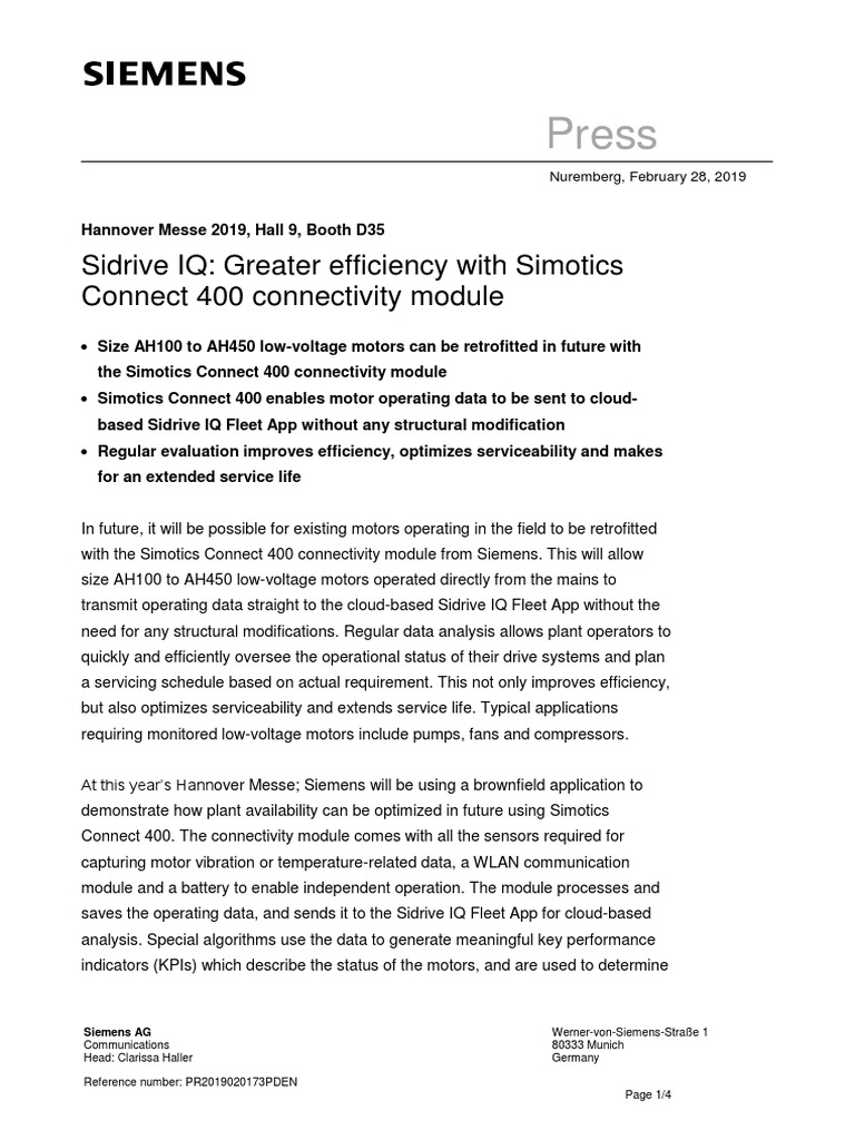 Press: Sidrive IQ: Greater Efficiency With Simotics Connect 400 ...