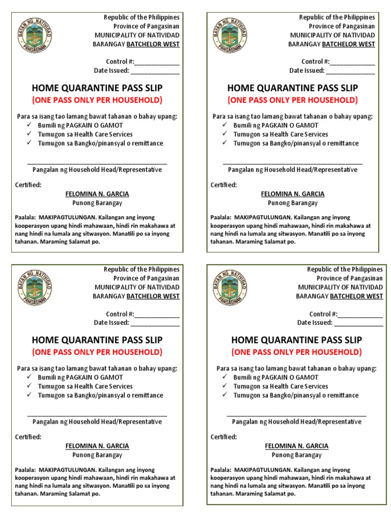 FINAL HOME QUARANTINE PASS SLIP TEMPLATE (AutoRecovered) | PDF
