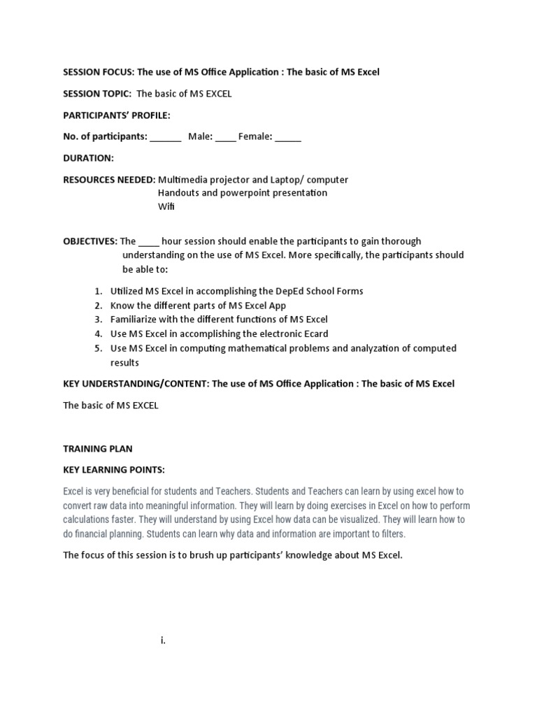 Session Guide Sample | PDF | Plot (Narrative) | Microsoft Excel