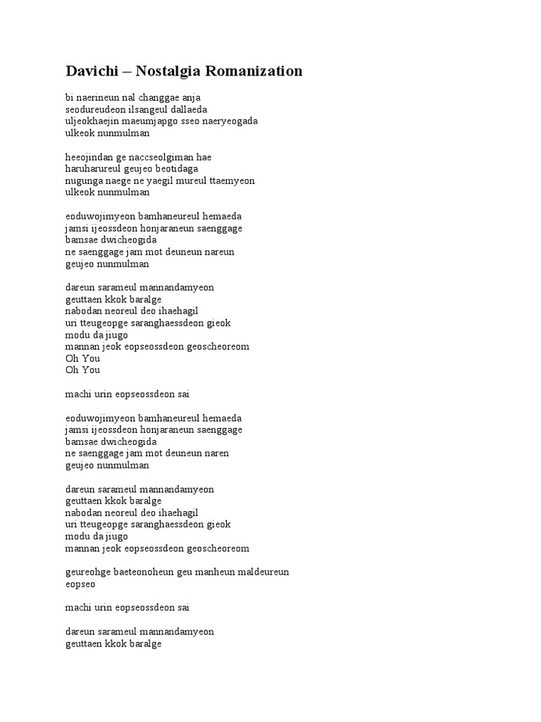 Davichi - Nostalgia Romanization | PDF