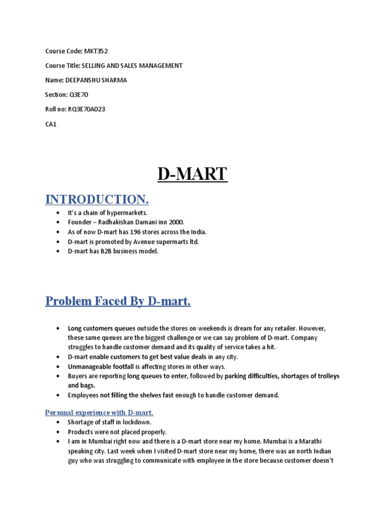 Personal Experience With D-Mart | PDF | Coupon | Retail