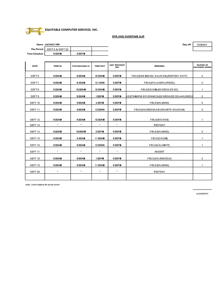 Equitable Computer Services, Inc.: Name: Alcaraz Kim Day-Off: Pay ...