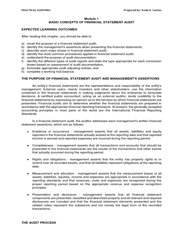 Module 1 BASIC CONCEPTS OF FINANCIAL STATEMENT AUDIT PDF | PDF | Financial Audit | Audit