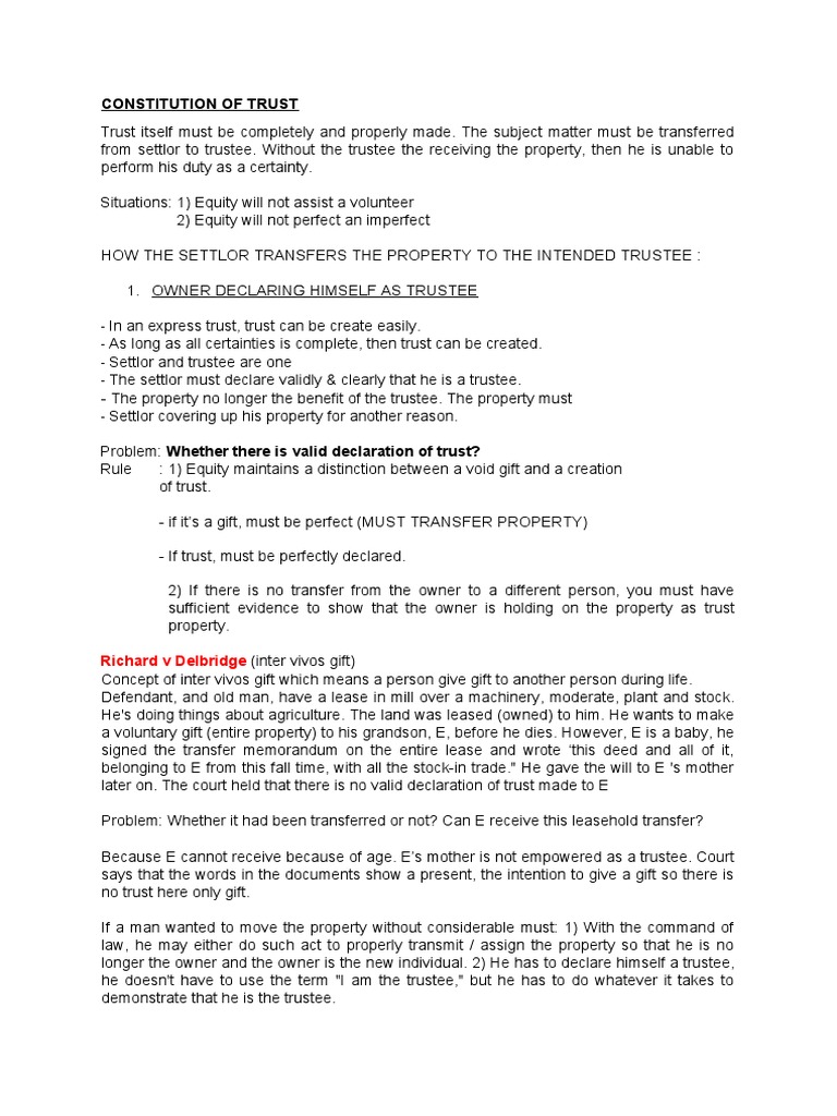Constitution of Trust Notes | PDF | Trust Law | Concurrent Estate