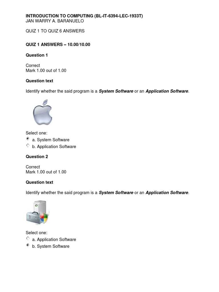 Introduction To Computing Quiz 1 To Quiz 6 PDF | PDF | Malware ...