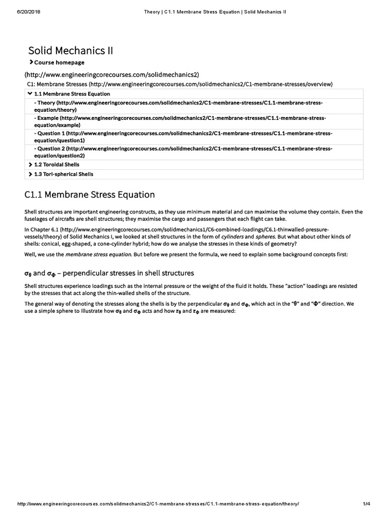 Theory - C1.1 Membrane Stress Equation - Solid Mechanics II1 | PDF ...